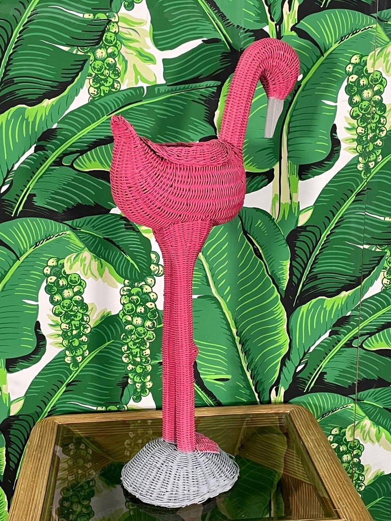 Wicker Flamingo Planter Sculpture For Sale at 1stDibs