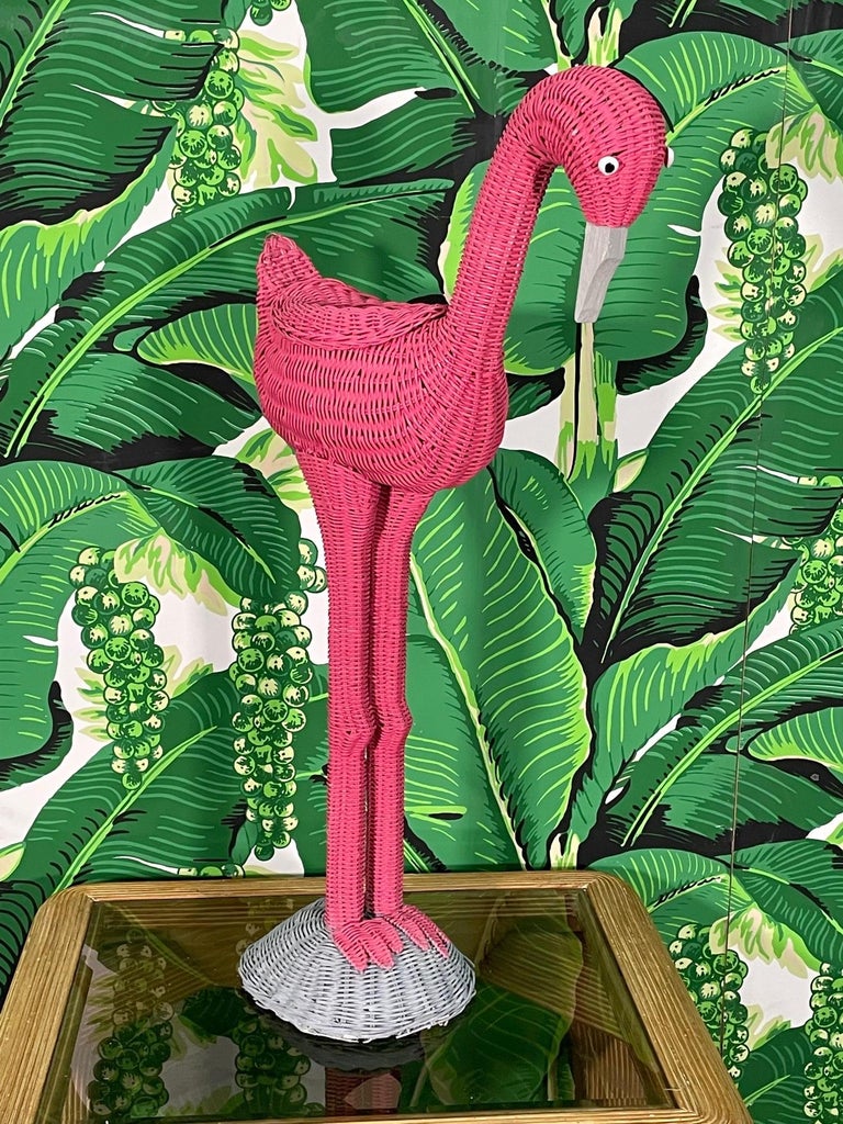 Wicker Flamingo Planter Sculpture For Sale at 1stDibs
