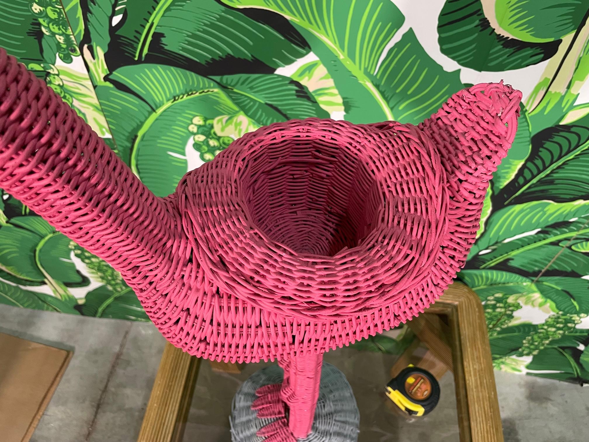 Wicker Flamingo Planter Sculpture For Sale at 1stDibs