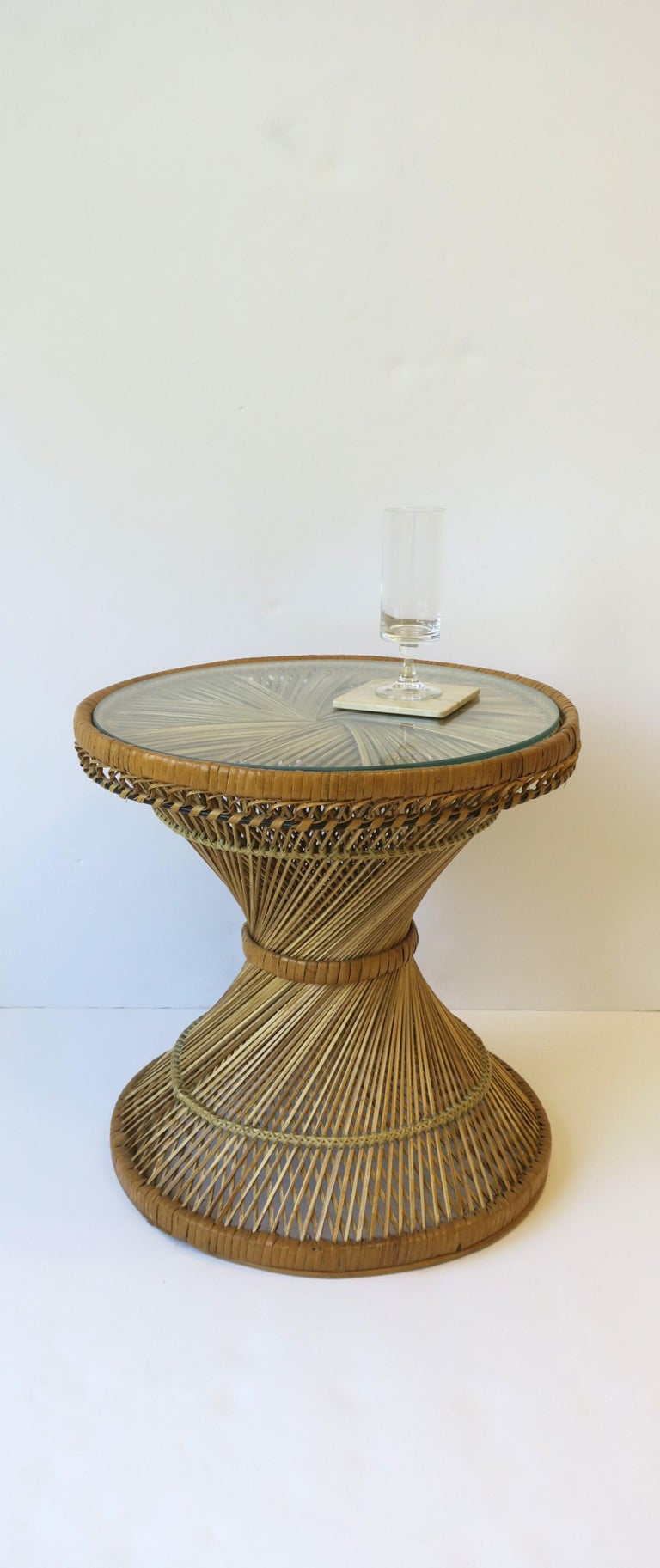Wicker and Glass Drinks Side Table Attributed to Emmanuelle Peacock For ...