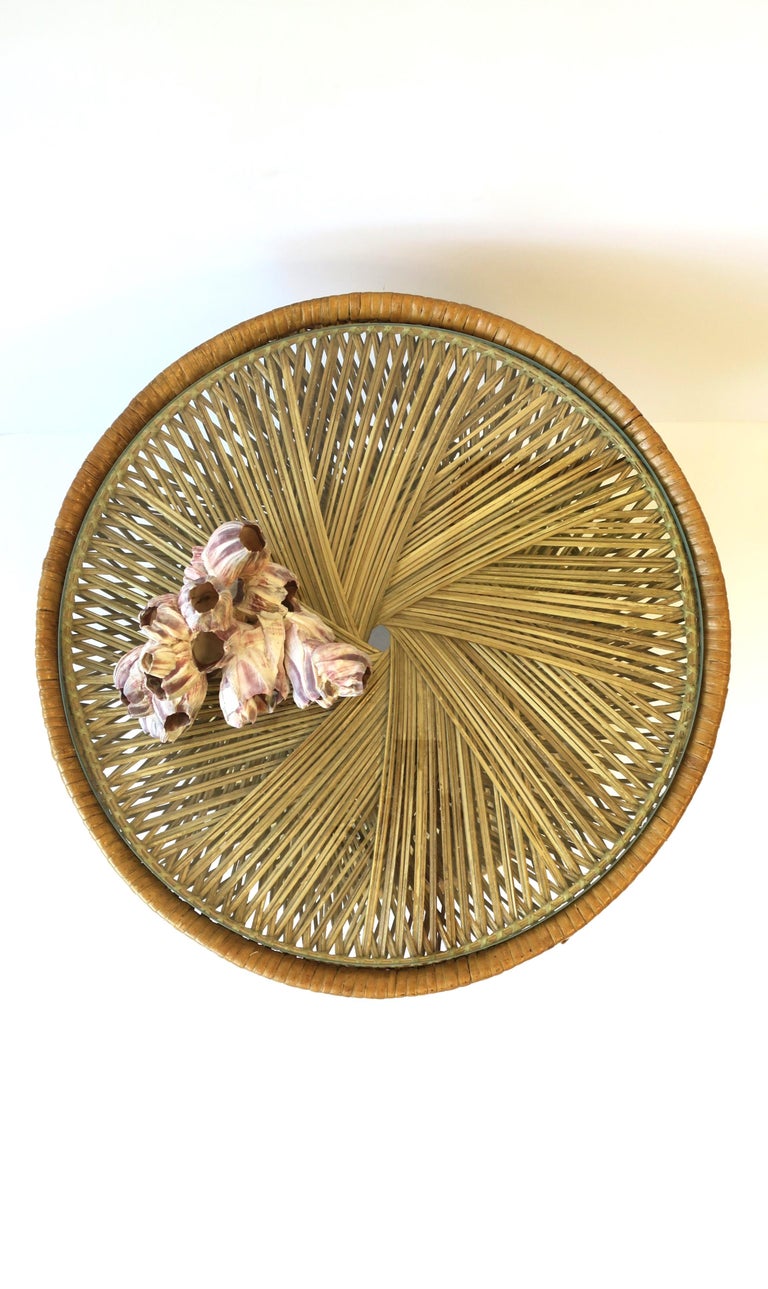 Wicker and Glass Drinks Side Table Attributed to Emmanuelle Peacock For ...