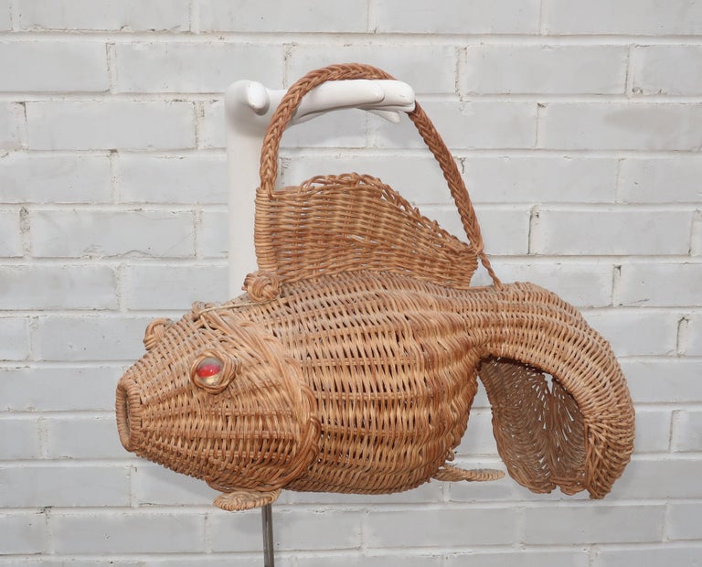 Wicker Goldfish Fish Basket Novelty Handbag, 1950's at 1stDibs