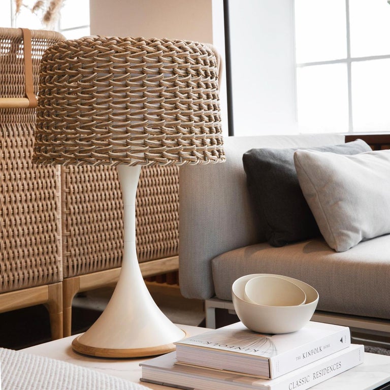 Wicker Outdoor White Table Lamp For Sale at 1stDibs