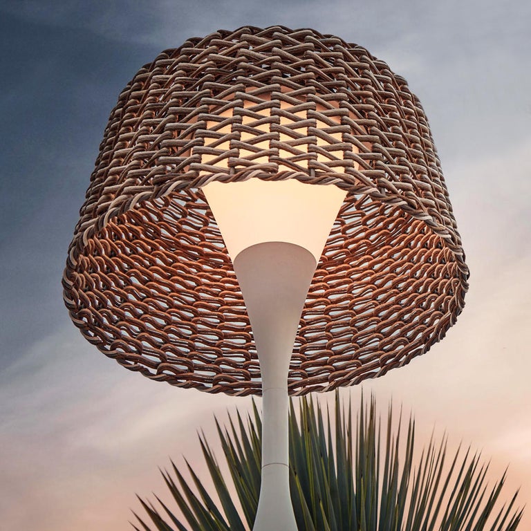Wicker Outdoor White Table Lamp For Sale at 1stDibs