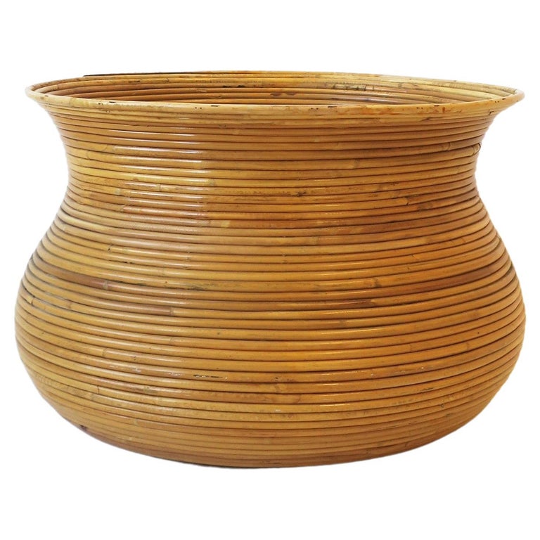 Wicker Rattan Pencil Reed Cachepot Plant Pot Holder in the Crespi Style ...