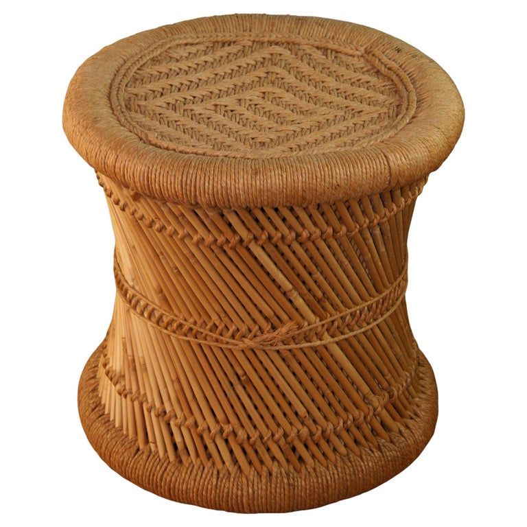 Wicker Pencil Reed Stool or Side Table For Sale at 1stDibs