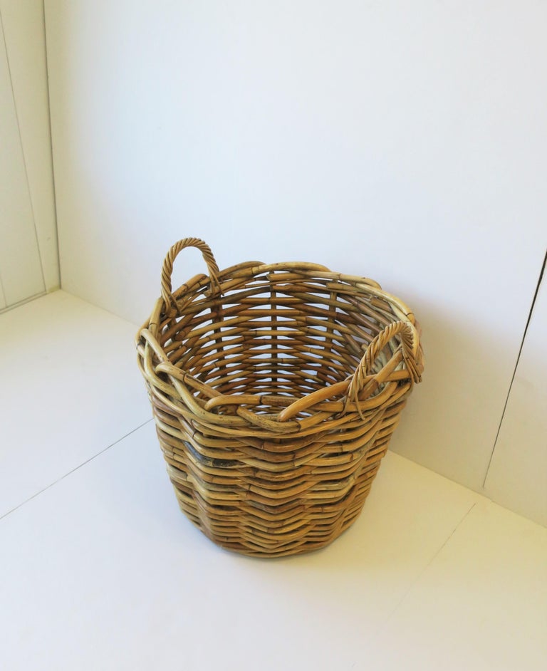 Wicker Rattan Basket with Handles For Sale at 1stDibs