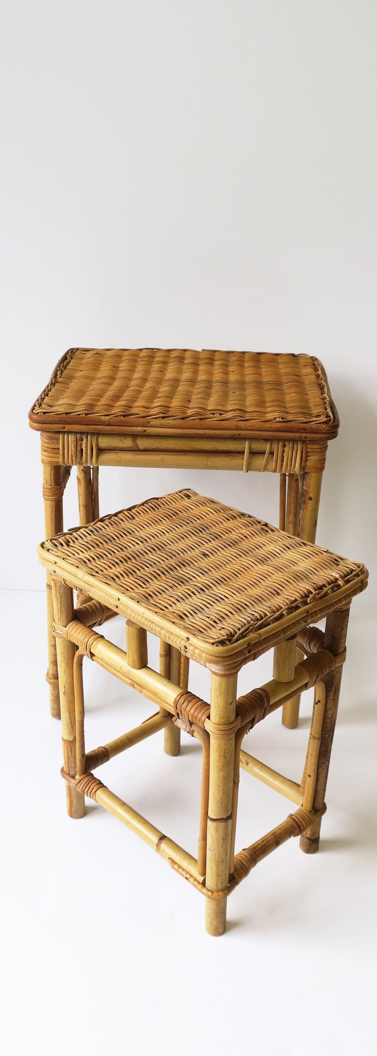 Wicker Rattan Nesting Side Tables, Set of 2 at 1stDibs