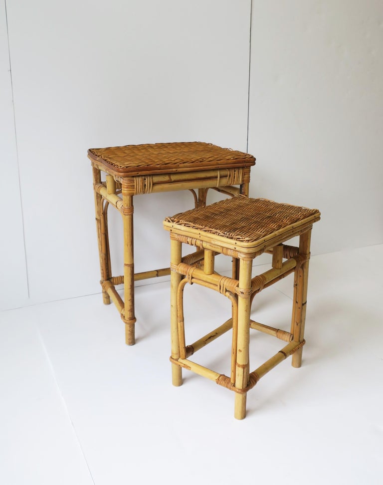 Wicker Rattan Nesting Side Tables, Set of 2 at 1stDibs