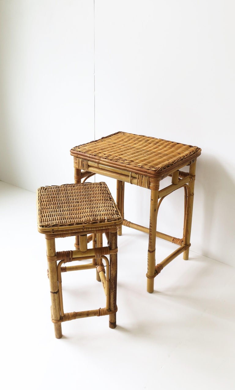 Wicker Rattan Nesting Side Tables, Set of 2 at 1stDibs