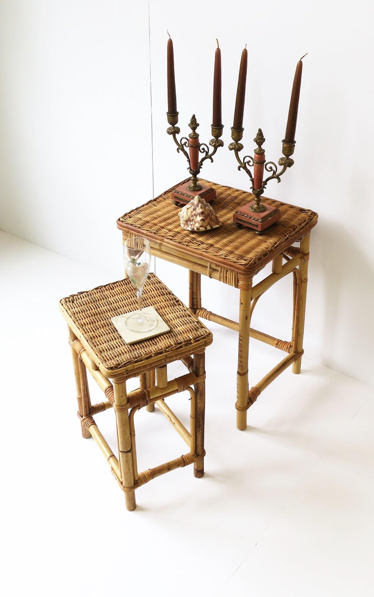 Wicker Rattan Nesting Side Tables, Set of 2 at 1stDibs