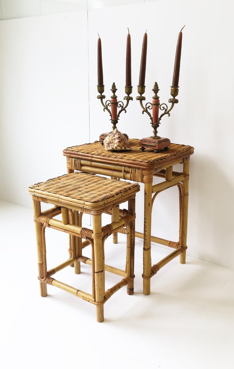 Wicker Rattan Nesting Side Tables, Set of 2 at 1stDibs