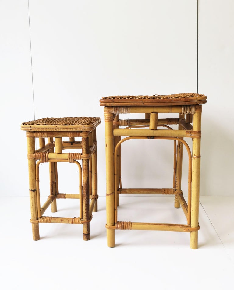 Wicker Rattan Nesting Side Tables, Set of 2 at 1stDibs