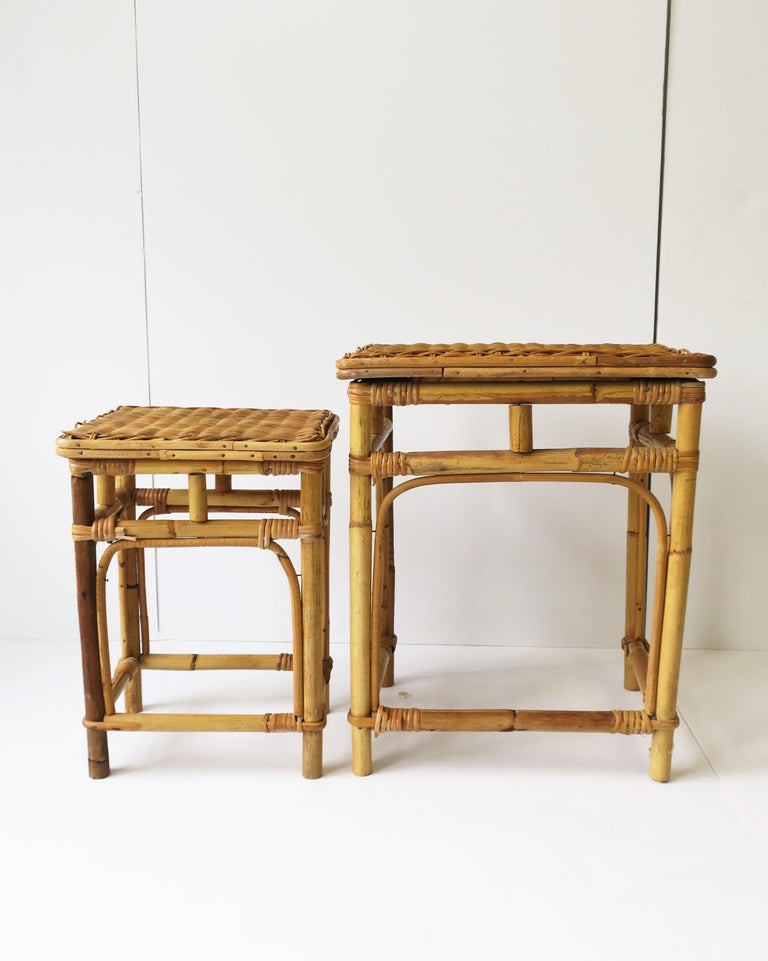 Wicker Rattan Nesting Side Tables, Set of 2 at 1stDibs