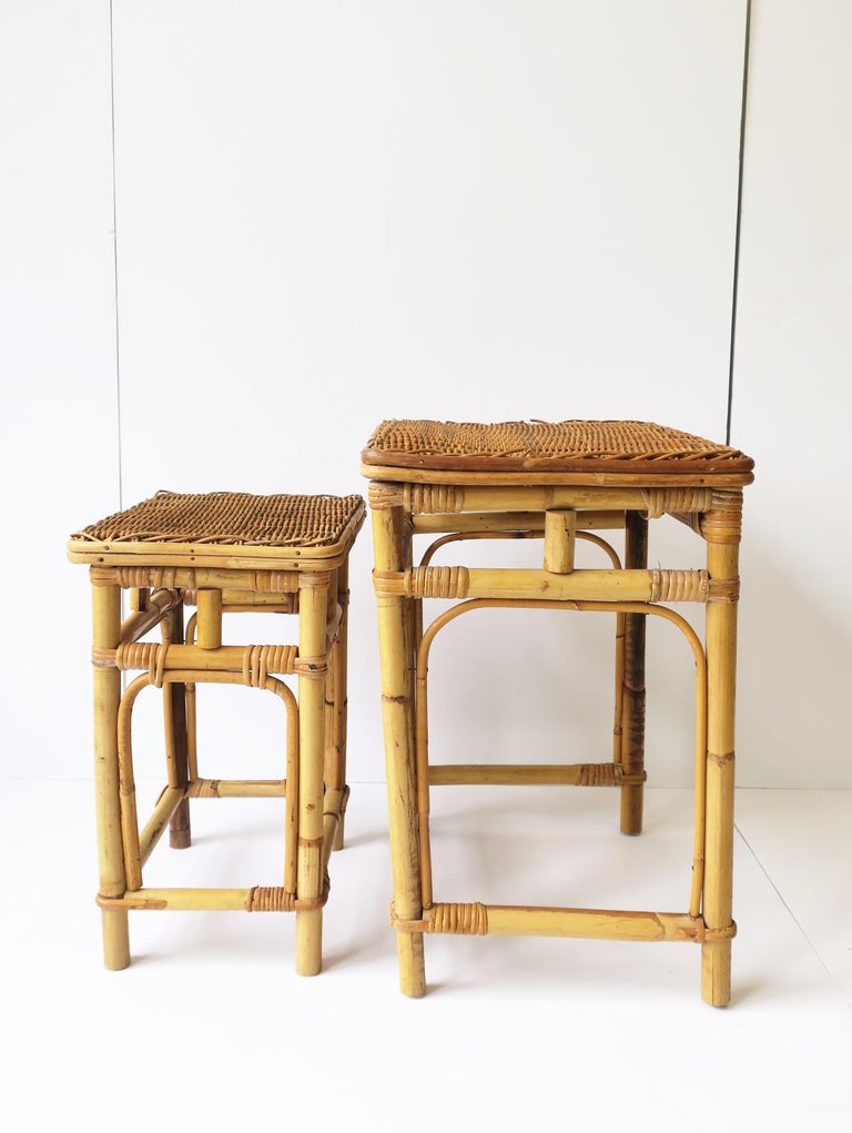 Wicker Rattan Nesting Side Tables, Set of 2 at 1stDibs