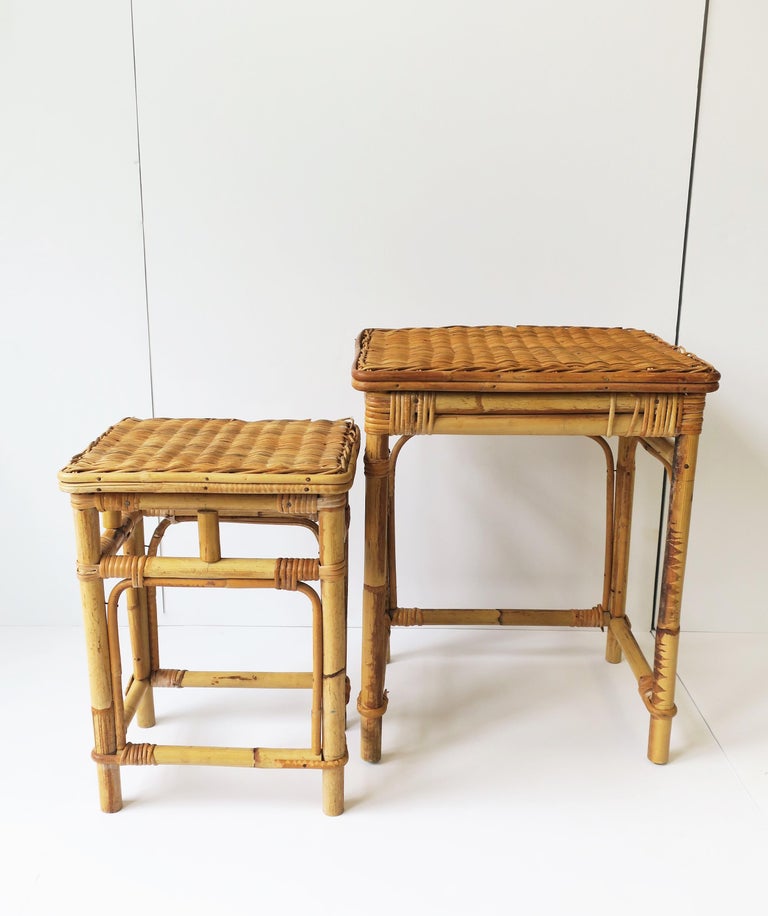 Wicker Rattan Nesting Side Tables, Set of 2 at 1stDibs