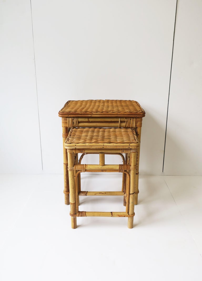 Wicker Rattan Nesting Side Tables, Set of 2 at 1stDibs
