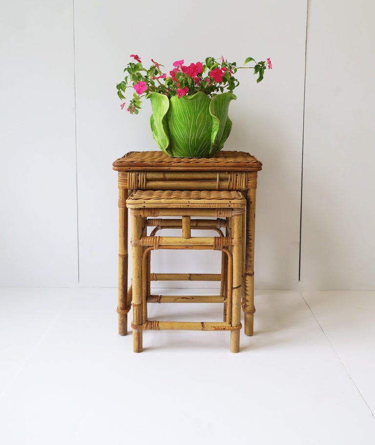 Wicker Rattan Nesting Side Tables, Set of 2 at 1stDibs
