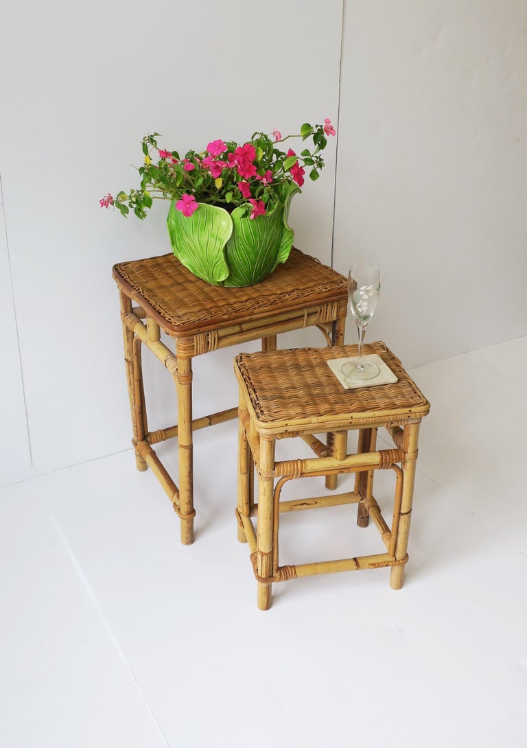 Wicker Rattan Nesting Side Tables, Set of 2 at 1stDibs