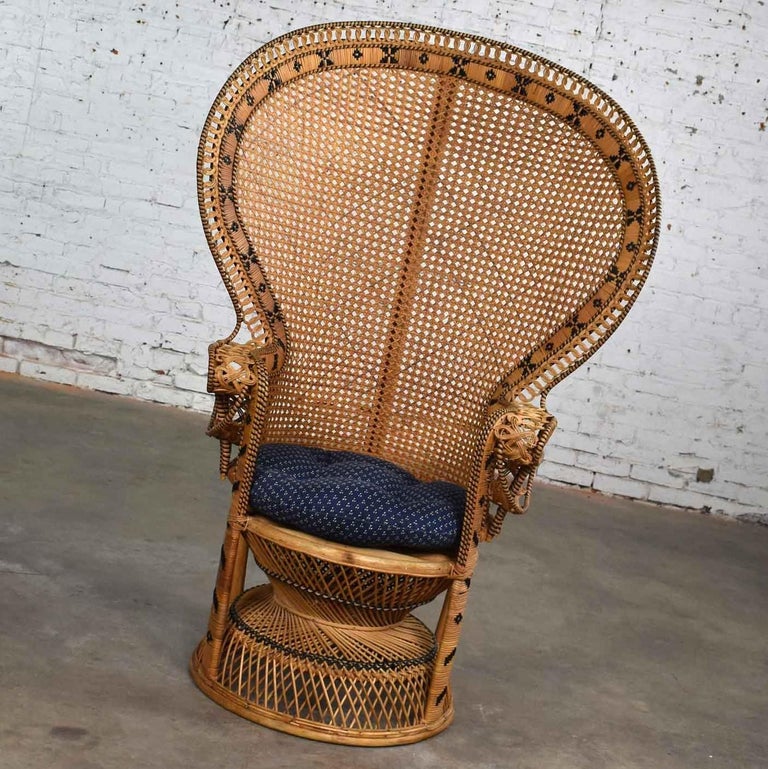 Wicker Rattan Peacock Fan Back Chair Vintage Bohemian Hollywood Regency ...