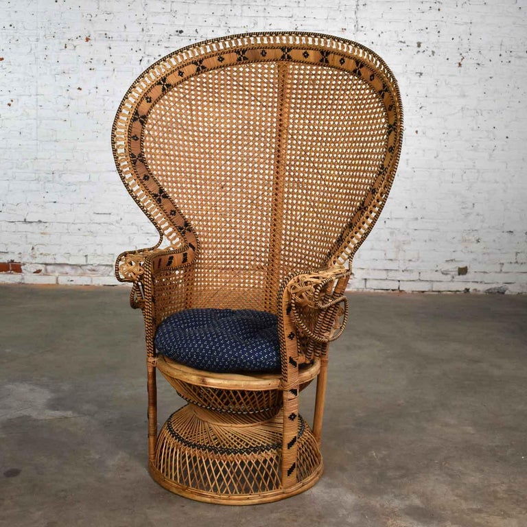 Wicker Rattan Peacock Fan Back Chair Vintage Bohemian Hollywood Regency ...