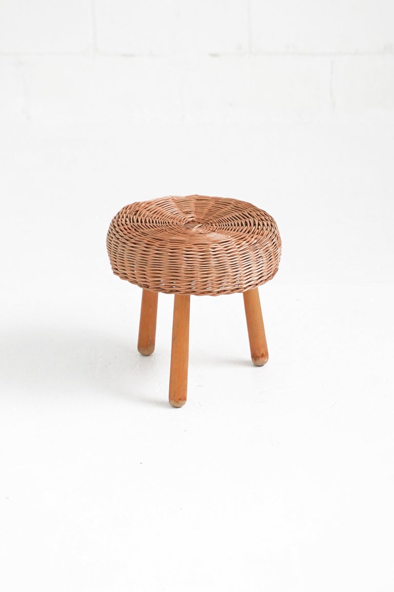 Wicker Rattan Stool in the Style of Tony Paul at 1stDibs
