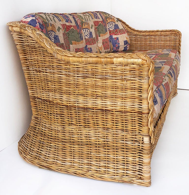 Wicker Works Braided Rattan Sofa with Upholstered Seat and Back ...