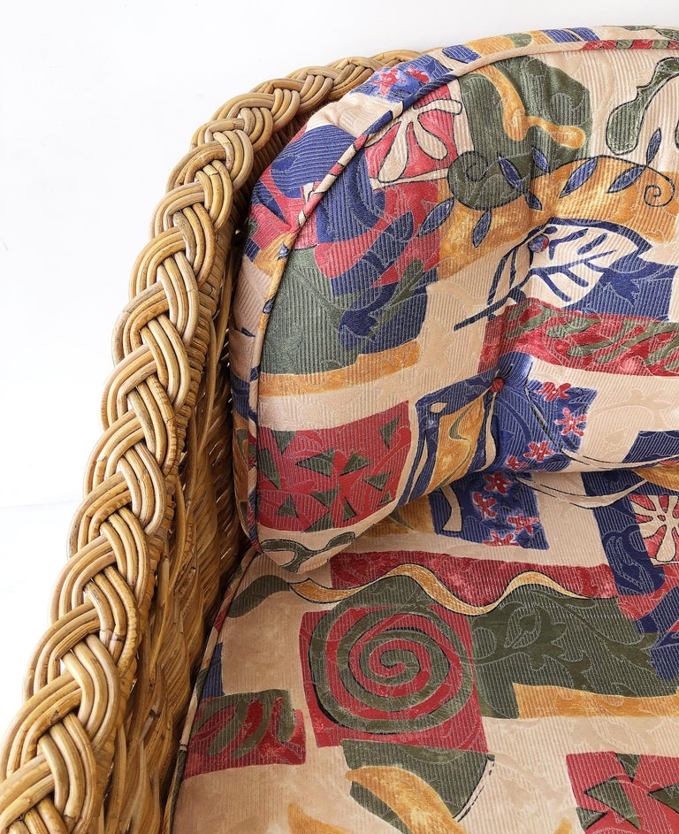 Wicker Works Braided Rattan Sofa with Upholstered Seat and Back ...