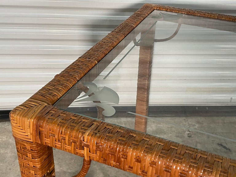 Wicker Wrapped Basketweave Dining Table For Sale at 1stDibs