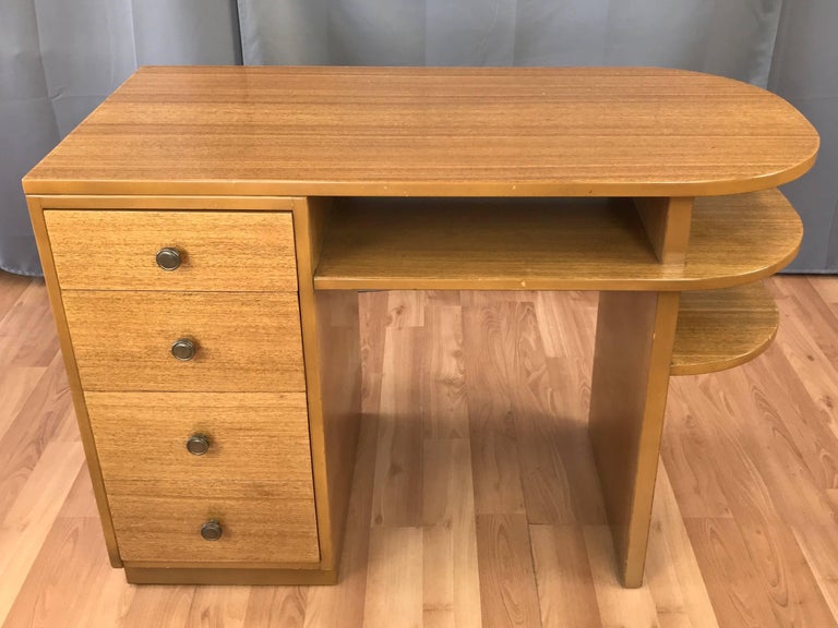 Widdicomb Streamline Moderne Blonde Mahogany Desk, circa 1930s at 1stDibs