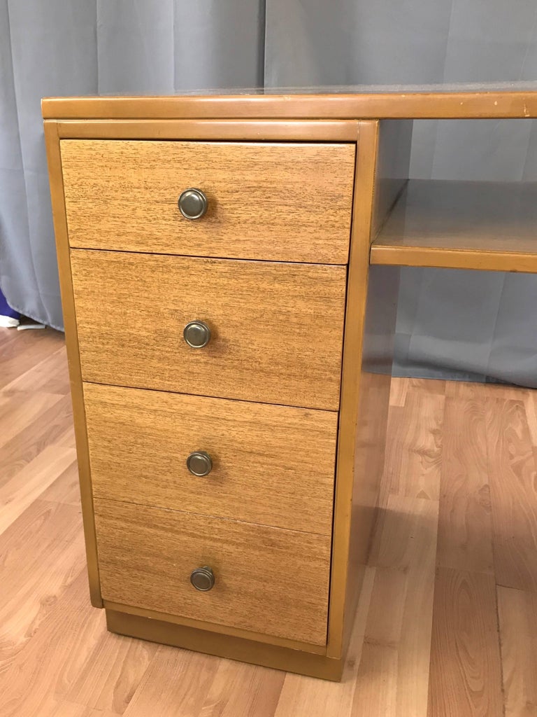 Widdicomb Streamline Moderne Blonde Mahogany Desk, circa 1930s at 1stDibs