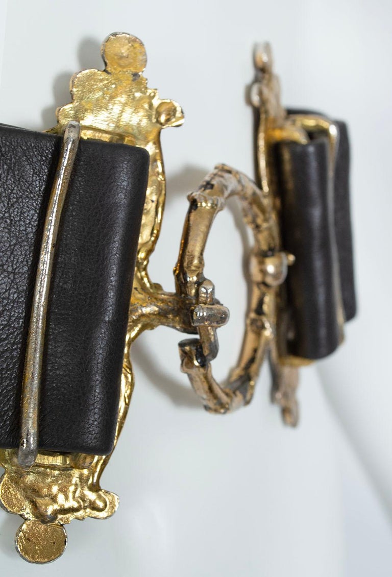 Wide Adjustable Brown Leather Statement Belt w Rococo Gold Buckle – XS ...