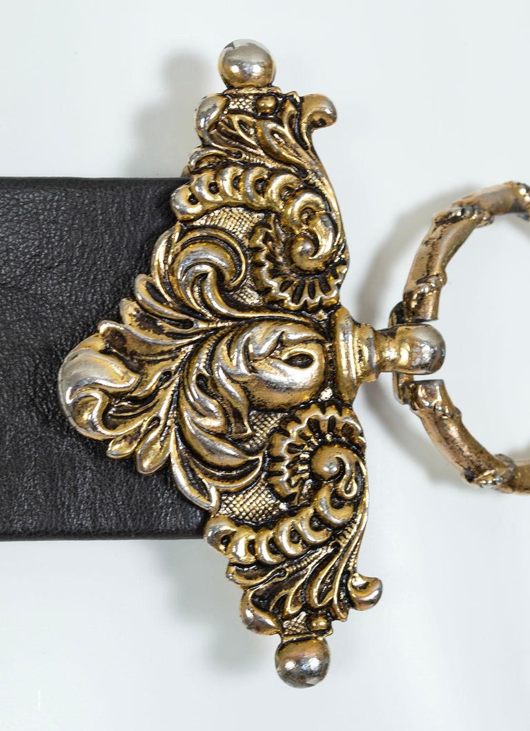 Wide Adjustable Brown Leather Statement Belt w Rococo Gold Buckle – XS ...