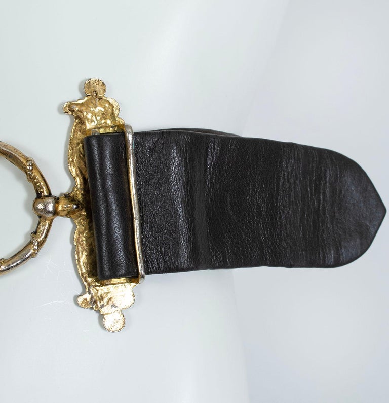Wide Adjustable Brown Leather Statement Belt w Rococo Gold Buckle – XS ...