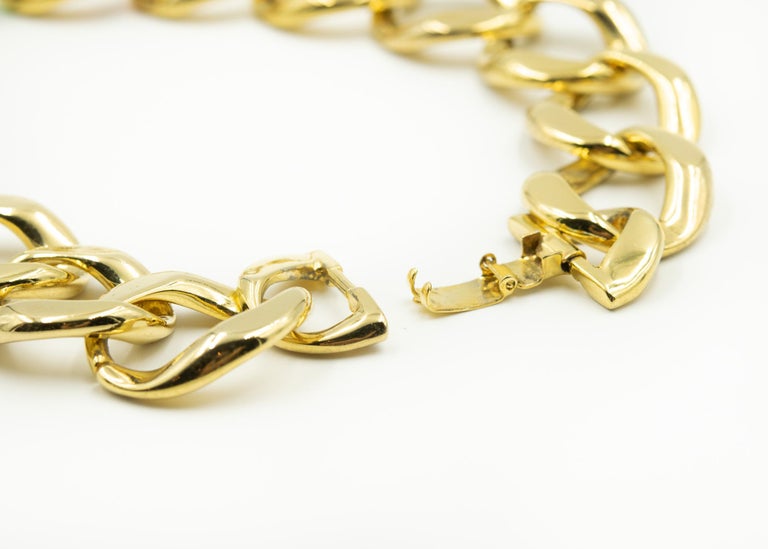 Wide Chain Link Gold Tone with Colored Crystal Necklace For Sale at 1stDibs