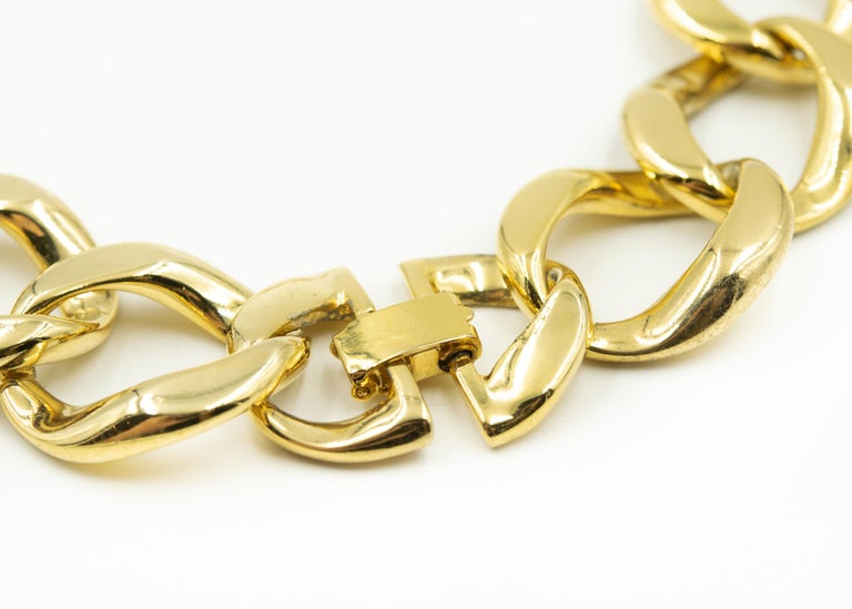 Wide Chain Link Gold Tone with Colored Crystal Necklace For Sale at 1stDibs