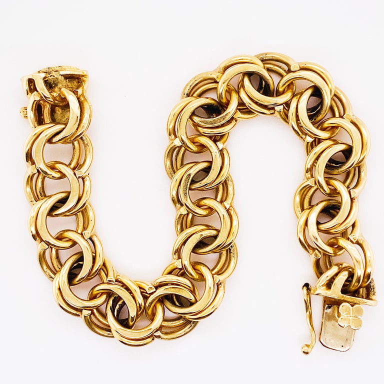 Wide Charm Bracelet with Double Loop, Wide, 14 Karat Solid Gold, Loop ...