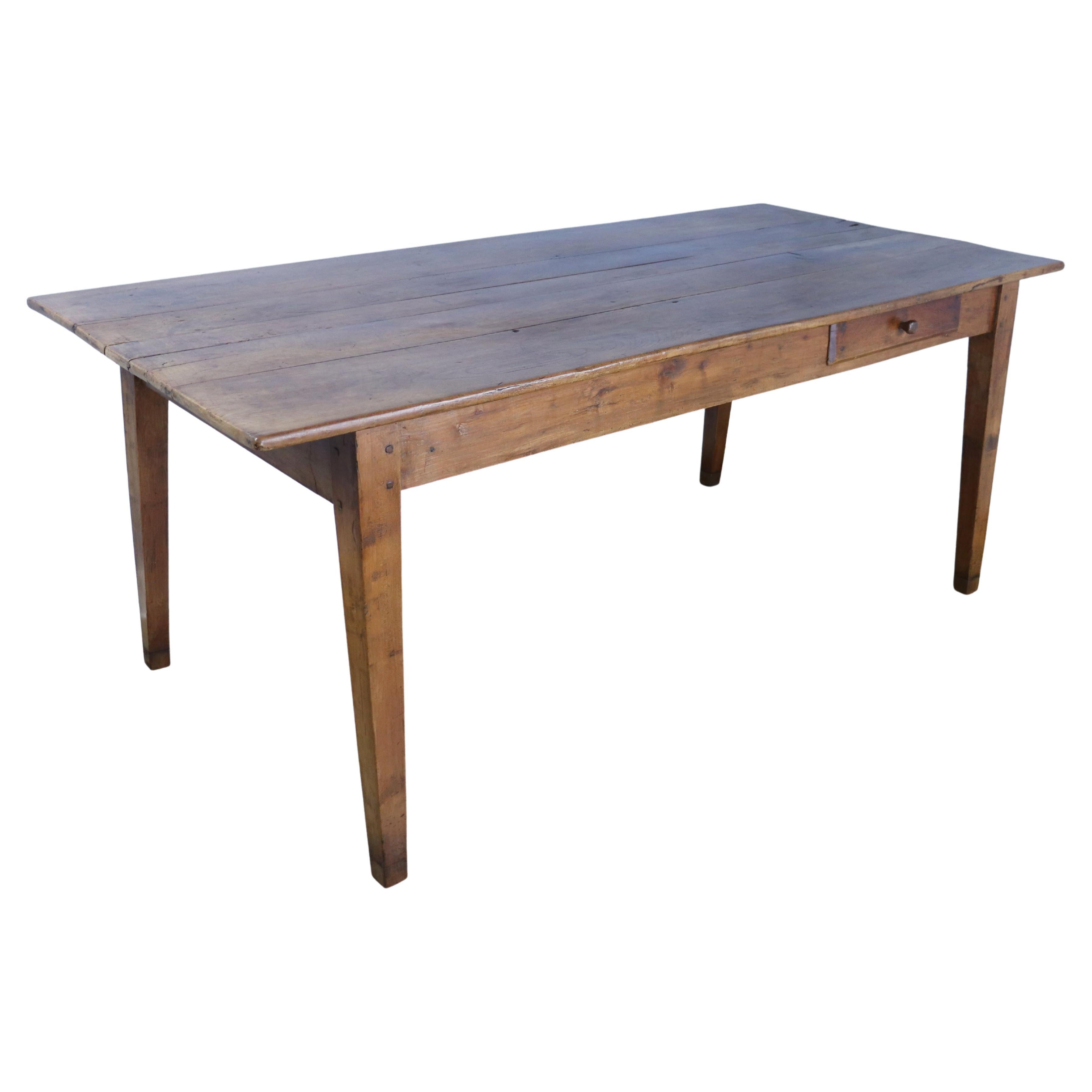 French Farm Table of Cherry with a Drawer and Bread Board at 1stDibs