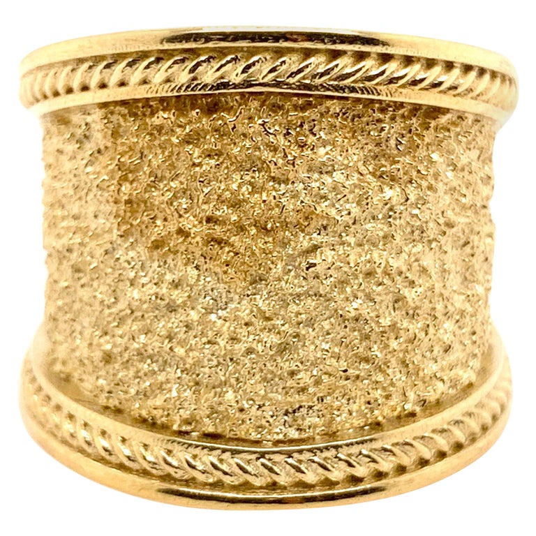 Wide Cigar Band 18 Karat Yellow Gold Textured at 1stDibs | 18k gold ...