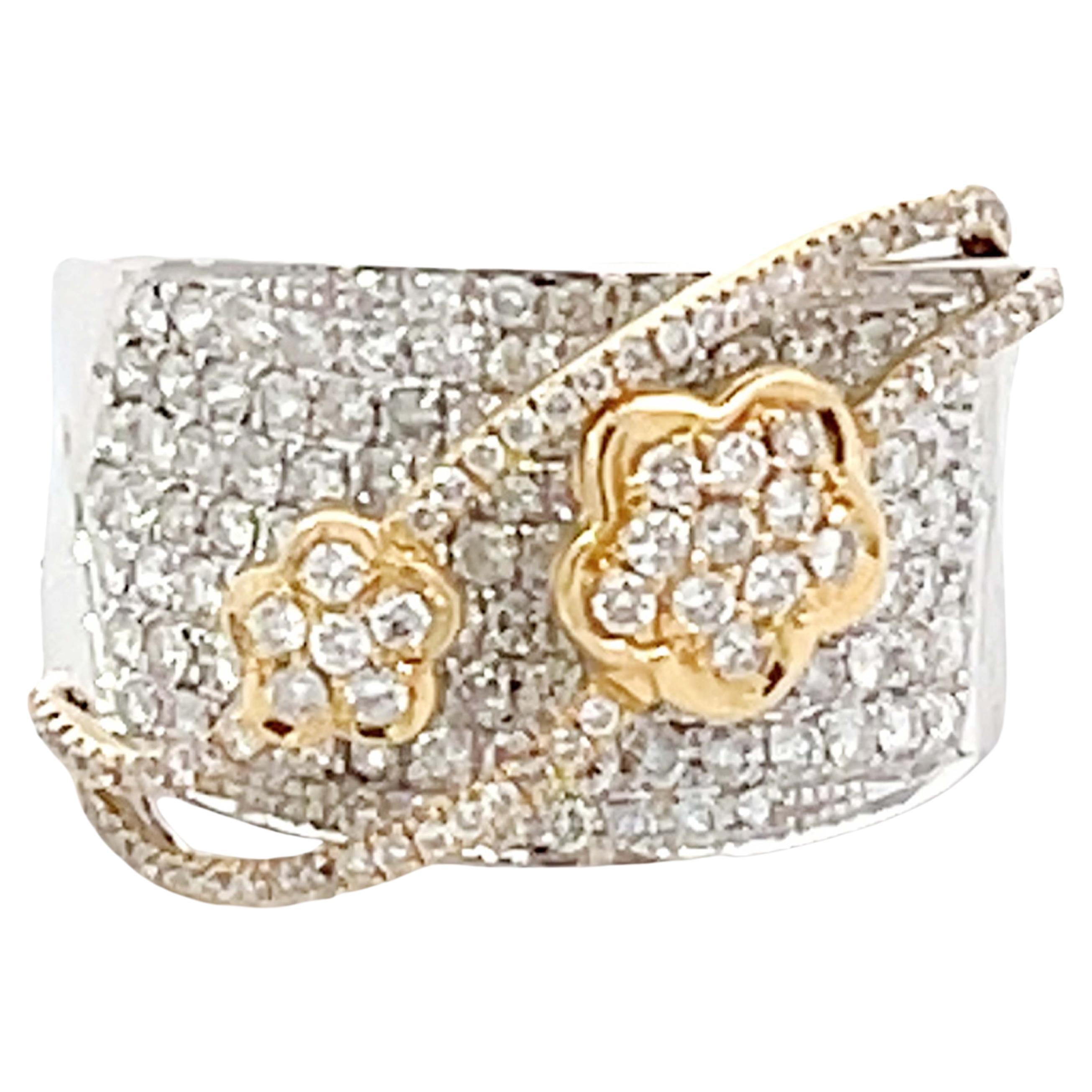 18K Wide 5-Row Diamond Band White Gold For Sale at 1stDibs