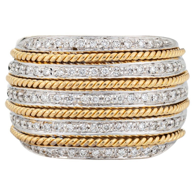 Wide Diamond Band Vintage Cigar Ring 18k Two Tone Gold 5 Rows Jewelry ...