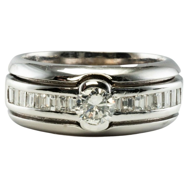 Wide Diamond Ring 14K White Gold Band Vintage Estate For Sale at 1stDibs