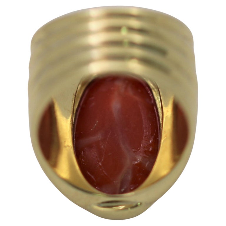 Wide Fluted Gold Ring with Large Deep Red Oxblood Cabochon For Sale at ...