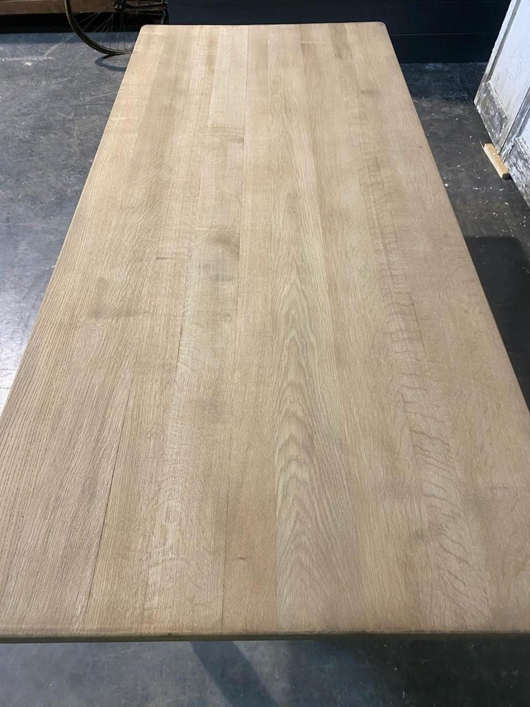 Wide French Bleached Oak Farmhouse Dining Table For Sale at 1stDibs