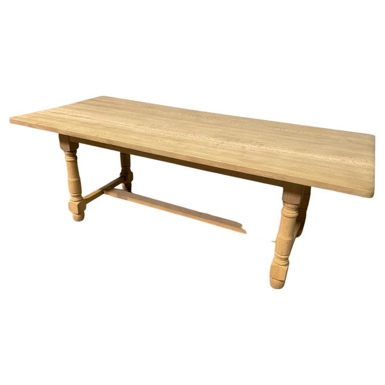 Wide French Bleached Oak Farmhouse Dining Table For Sale at 1stDibs