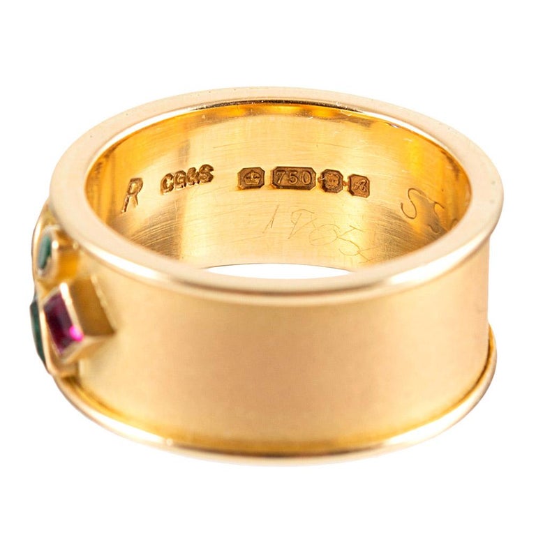 Wide Golden Band with Colored Gemstones at 1stDibs