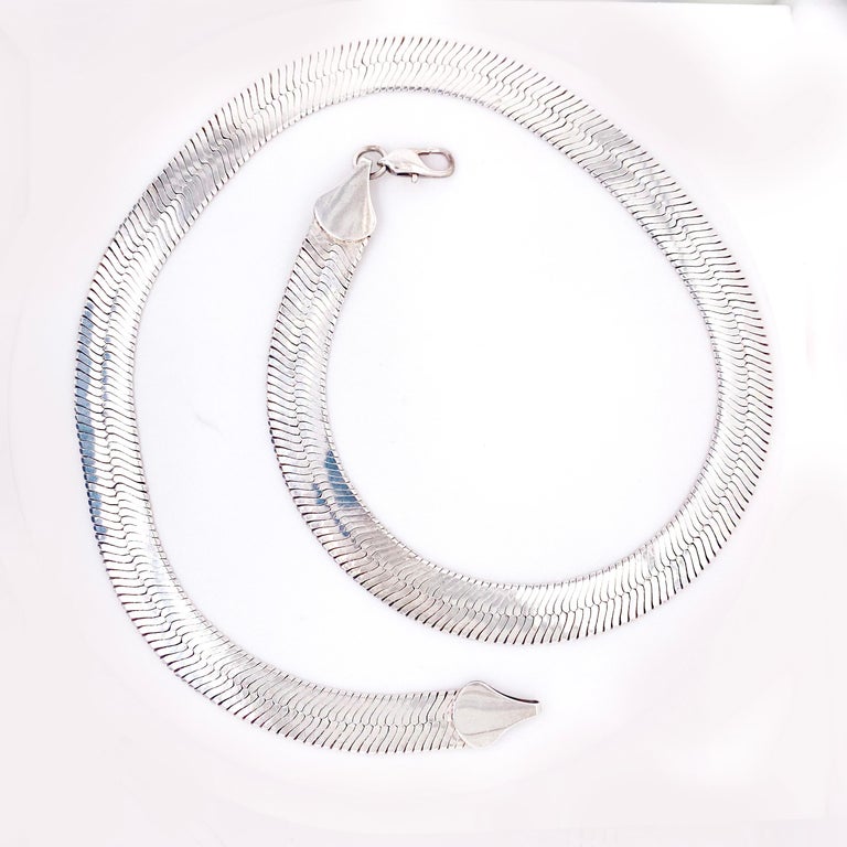 Wide Herringbone Chain in Sterling 11 Millimeters Wide Heavy 44 G at ...