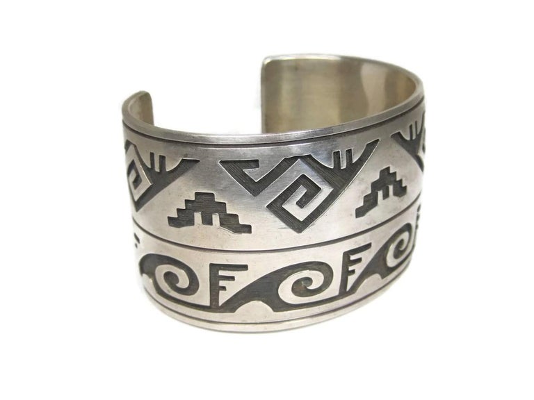 Wide Hopi Sterling Cuff Bracelet For Sale at 1stDibs