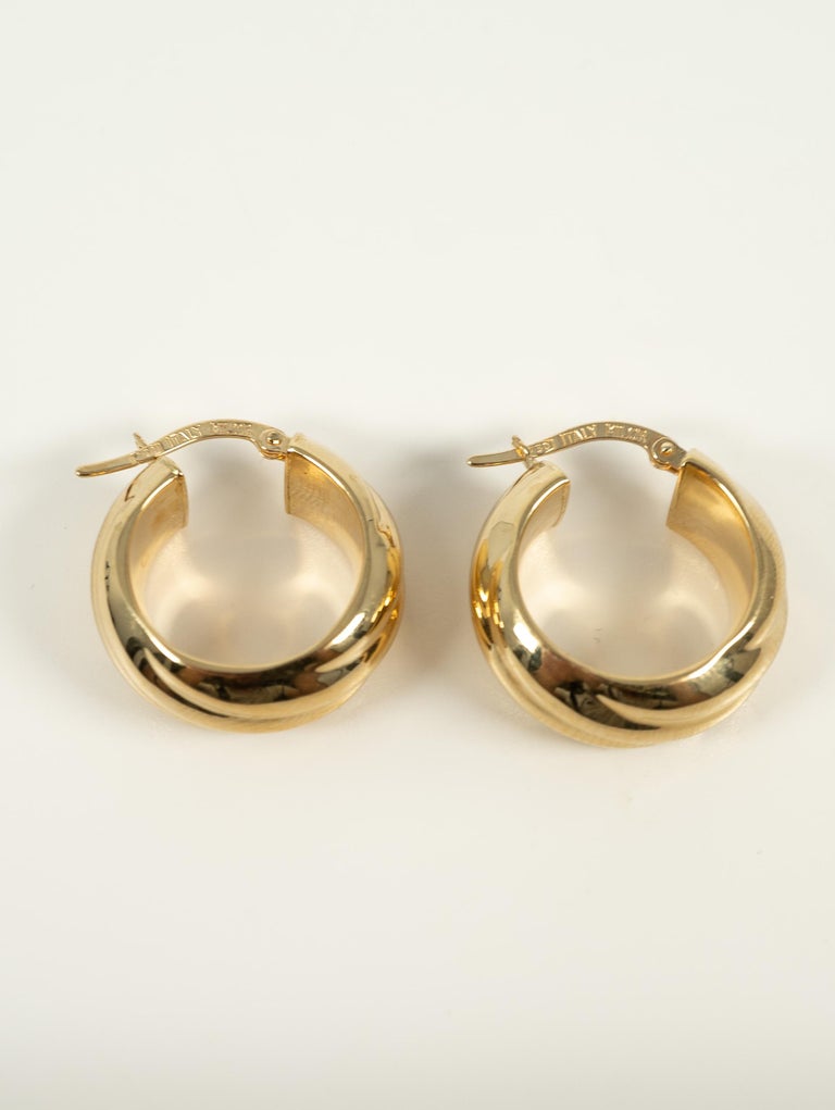 Wide Italian 18 Karat Yellow Gold Hoop Earrings For Sale at 1stDibs