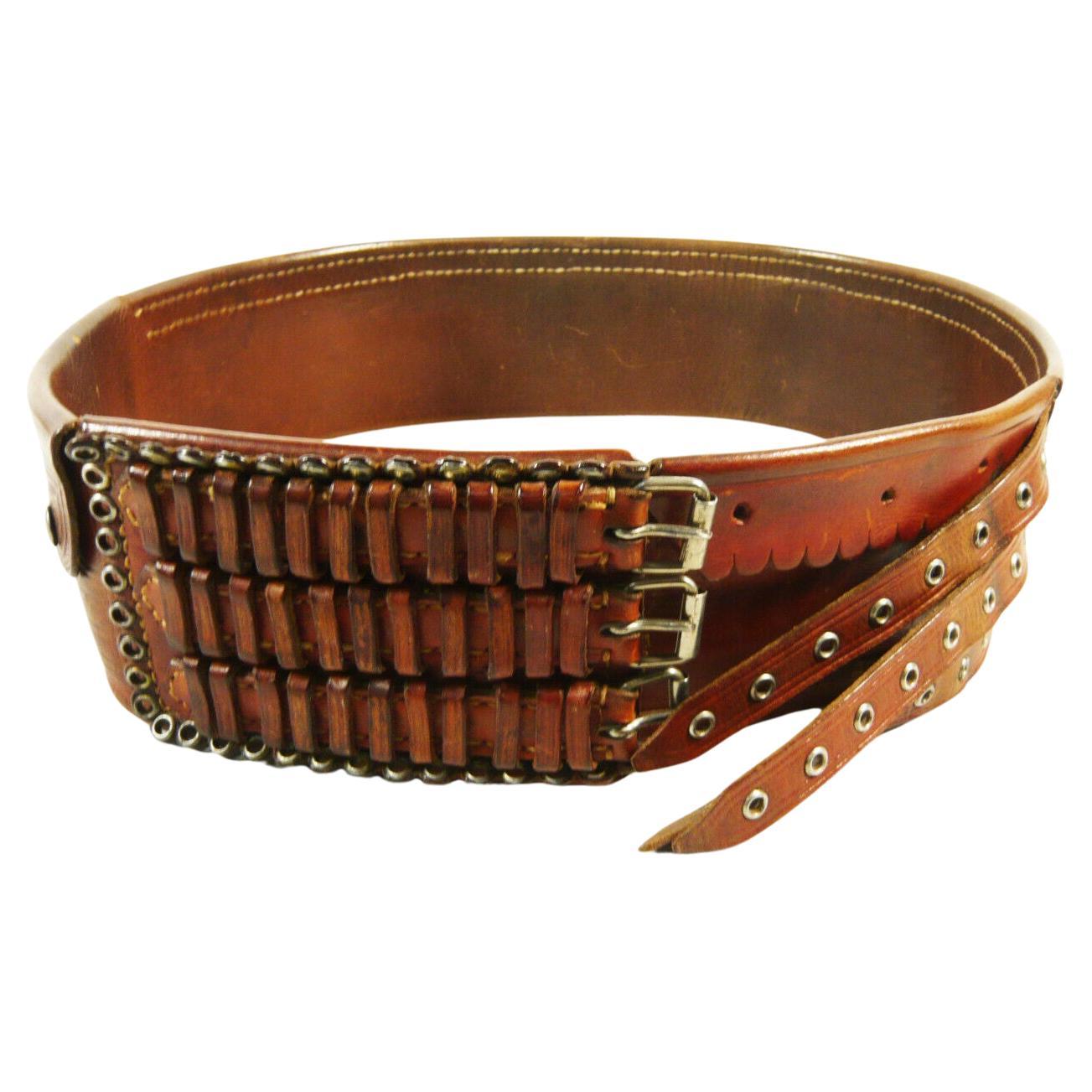 Wide Leather Traditional Belt with 3 Buckles, Money Pocket - 1H24 For ...